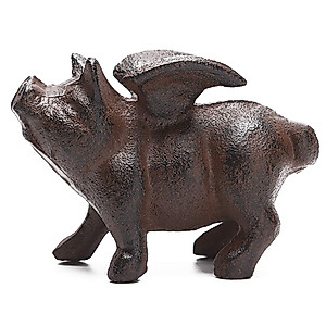 BRASSTAR Cast Iron Flying Pig Statue Paperweight Garden Home Office Desk Decor Collection Animal Figurine PTWQ008