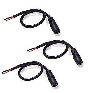 3PCS DC7909 DC8mm Power Cable, 12V 24V DC 8mm Female Plug to Bare Wire Open End Power Wire Supply Repair Cable, 16AWG DC 7.9 x 5.5mm Barrel Connector Pigtail for Solar Cell,Outdoor Power Supply(0.3m)