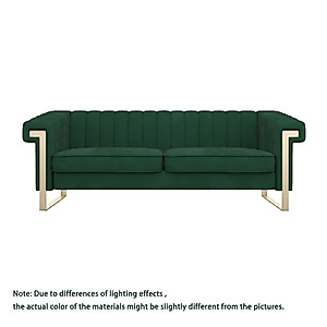 MGH Modern Velvet Sofa,Channel Tufted Velvet Sofa Couch with Stainless Steel Base and Comfortable Cushion,83.86“ Lx 30.71“ Wx 30.51“ H (Green)