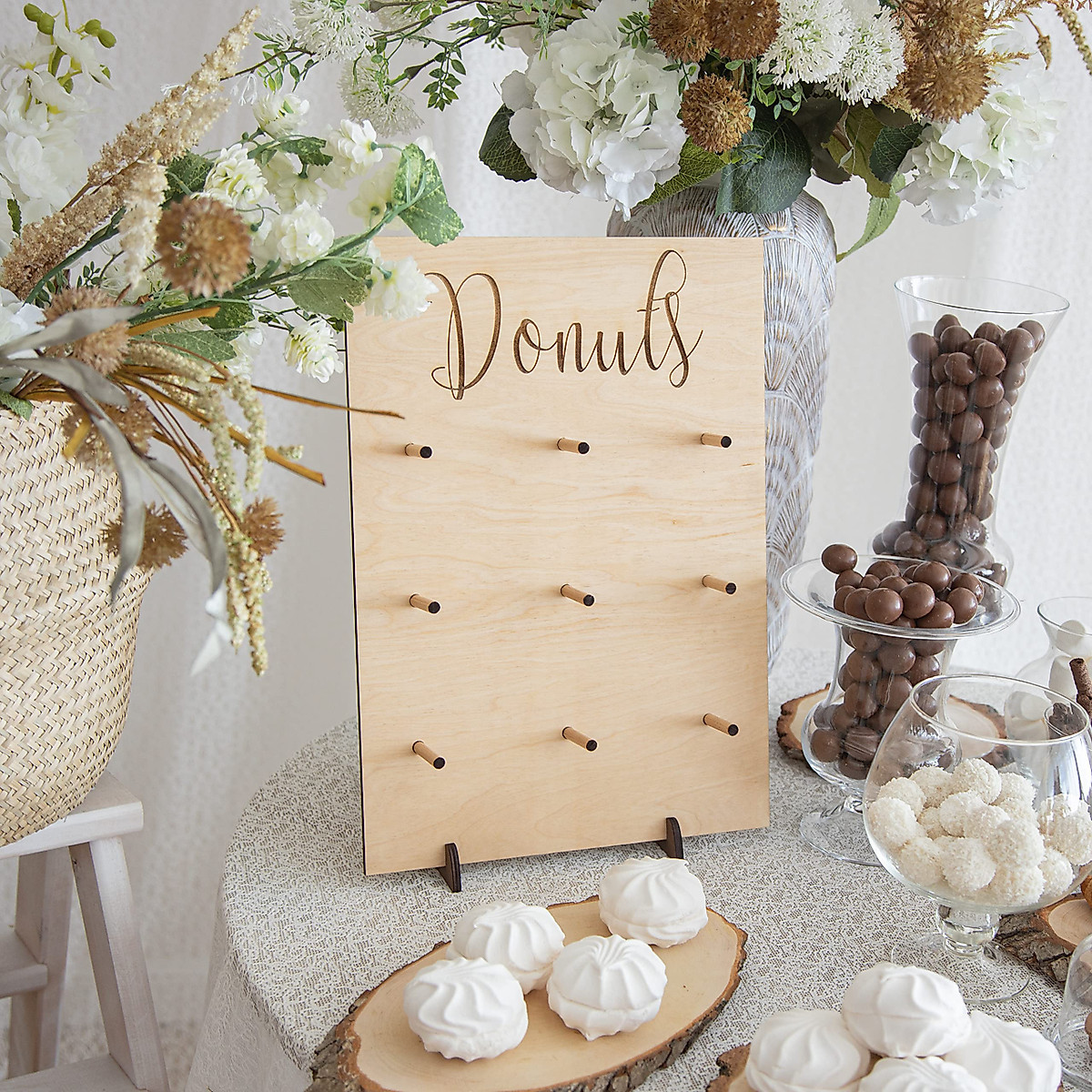 Rustic wall doughnut stand, peg board, fall wedding party decorations, minimalist wooden themed birthday table decor, baby shower, candy bar 3х3 pegs