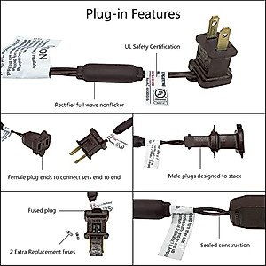 UL Certified LED Christmas String Lights, 17 Feet 50 Count 5MM Wide Angle Christmas Light Set, Brown Wire, Connectable String Light for Patio Garden Wedding Holiday (Warm White)