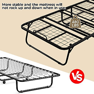MAMIZO Portable Folding Bed with Mattress - 75" x 38" Twin Size Rollaway Bed with Mattress, with 4-inch Thick Luxurious Memory Foam Mattress and a Sturdy Metal Frame, Space Saving Roll Away Bed