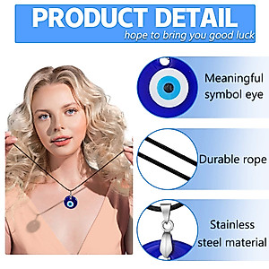6 Pieces Evil Eye Pendant Necklace Turkish Blue Eye Necklace for Jewelry Glass Gift Eye Leather Rope Chain Necklace for Women Men Accessory (Round Style,1.2 Inch, 1.4 Inch)