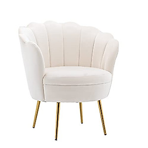 ZOBIDO Modern Accent Velvet Chairs Comfy Upholstered Vanity Chairs for Bedroom Armchair Dining Chairs with Golden Metal Legs Desk Chair Makeup Chairs for Living Room (White)