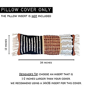 CASA BOHO Lumbar Pillow Mid Century Modern Decor Long Pillow Decorative Lumbar Pillow Bohemian Throw Pillows Boho Throw Pillows Oversized Throw Pillows Boho Throw Pillow Cover Eclectic Fringe Tassels