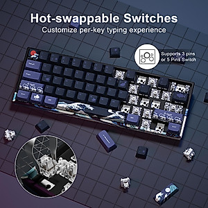 HITIME XVX 60% Gaming Keyboard, RGB Wireless Mechanical Keyboard, Mini 60 Percent Gamer Keyboard with Hot-Swappable Pre-lubed Linear Switch for Windows & Mac (Great Wave Off Kanagawa)