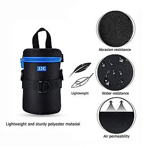 JJC Camera Lens Pouch Case for Canon RF 85mm EF-S 55-250mm EF 24-70mm Nikon Nikkor AF 70-300mm & More, Zipper Polyester Lens Protective Bag Interior Size 3.1x6.1”