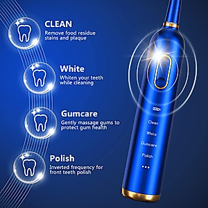 ANYCOVER Sonic Electric Toothbrush for Adults, Automatic Cleaning Portable Travel Case and 6 Brush Heads, 41000 VPM 4 Modes 2 Minutes Build in Smart Timer, One Charge for 90 Days (Blue)