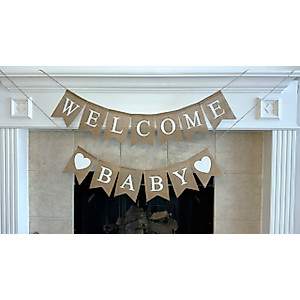 Shimmer Anna Shine Welcome Baby Burlap Banner for Baby Shower Decorations and Gender Reveal Party