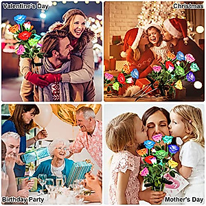 MOLAIER Solar Garden Lights, Solar Lights Outdoor 7 Color Changing Rose Lights Waterproof Outdoor Lights Solar Powered with Flowers, Garden Decor for Patio Yard Pathway, (2 Pack, Blue and Pink)