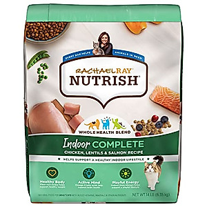 Rachael Ray Nutrish Indoor Complete Premium Natural Dry Cat Food, Chicken with Lentils & Salmon Recipe, 14 Pounds (Packaging May Vary)
