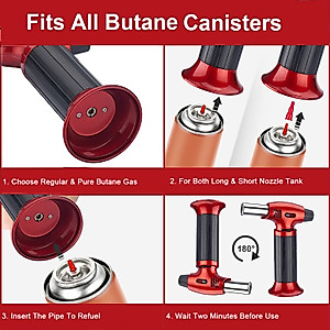 FunOwlet Butane Torch Lighter + Butane Torch Head, Culinary Torches Chef Cooking Professional Adjustable Flame with Reverse Use for Creme, Brulee, BBQ, Baking, Jewelry