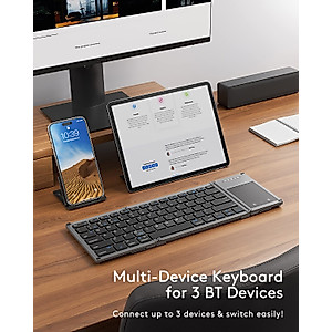 Samsers Foldable Bluetooth Keyboard with Touchpad, Full-Size Wireless Folding Holder, Rechargeable Portable Travel for iOS Android Windows Mac OS, Support 3 Devices (BT5.1 x 3)
