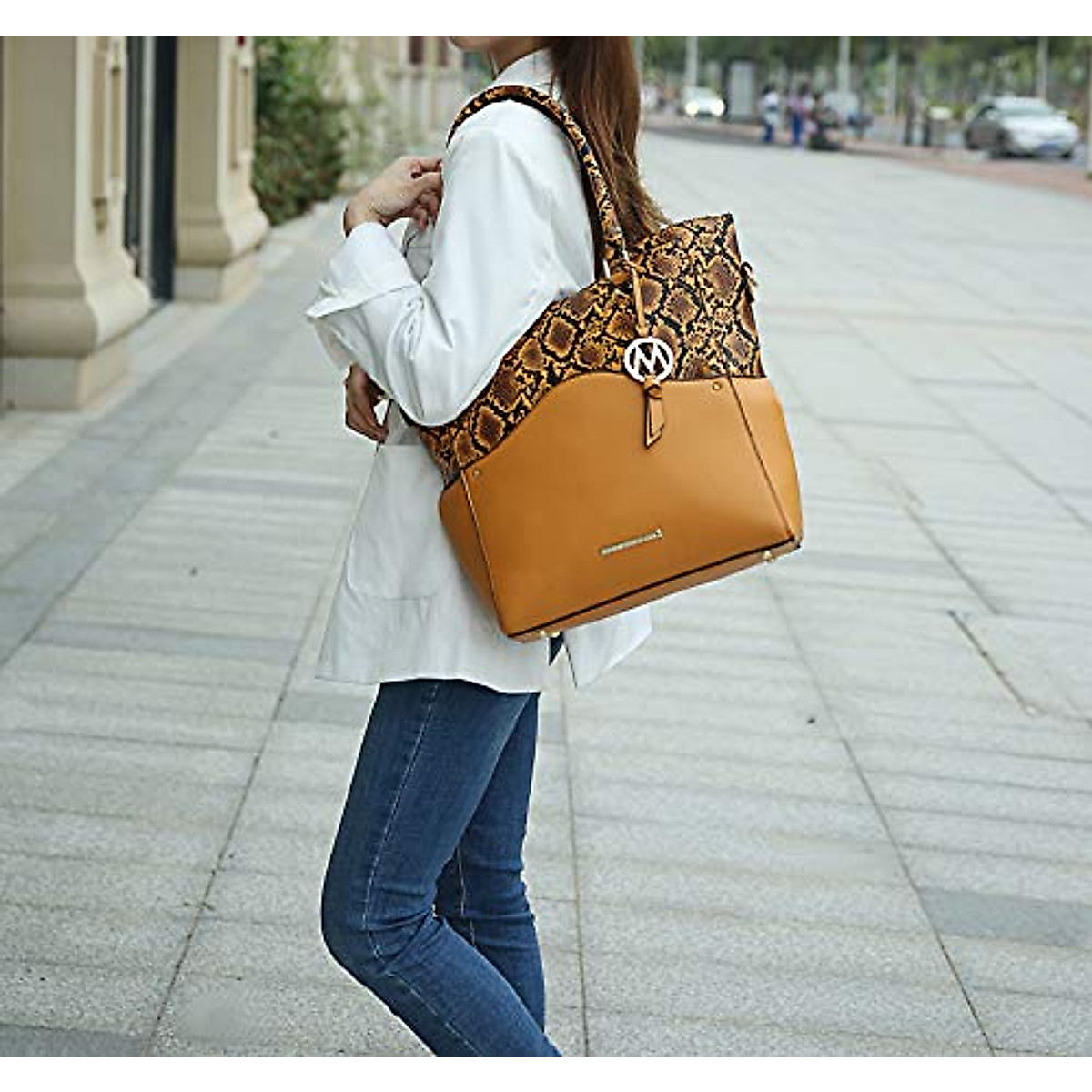 MKF Collection Set Shoulder Bag for Women & Wristlet Coin Pouch Purse – PU Leather Top Handle Pocketbook Crossbody Tote Handbag