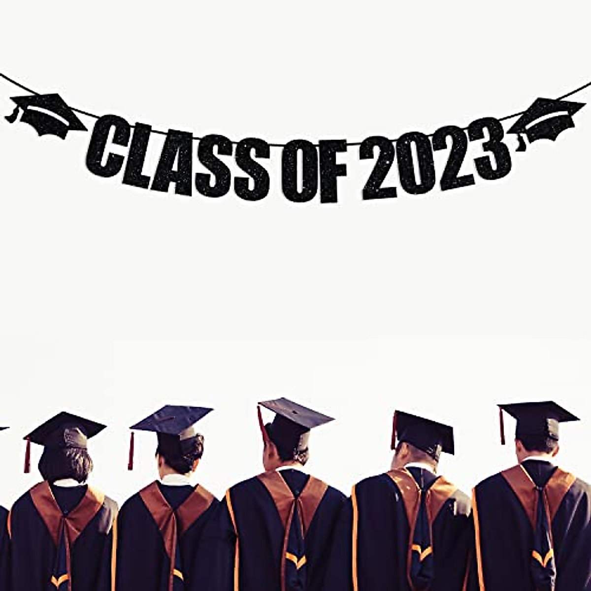 Class of 2023 Banner, 2023 Graduation Theme Party Decorations Supplies, Congrats Grad High School / College Graduate Bunting Sign, Black Glitter