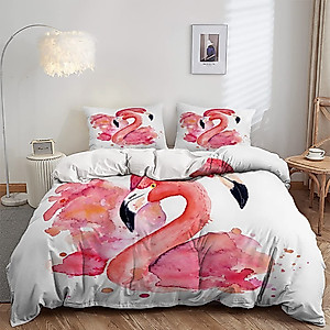 AILONEN Flamingo Duvet Cover Set King Size,Tropical Flamingo Pattern Bedding Set for Kids Boys Girls,Flamingo Pattern Comforter Cover Set,1 Quilt Cover 2 Pillowcases 3 Piece