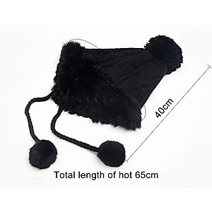 Zecmos Winter Skull Beanie Hat Women Faux Fur Knit Warm Soft Ski Cap Fleece Ear Flaps Black