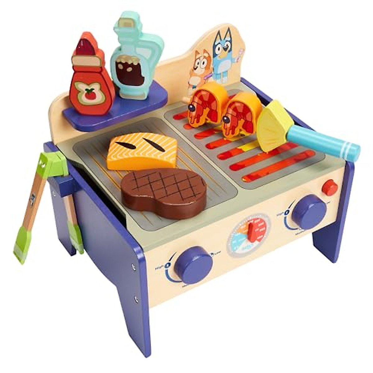 BLUEY – Wooden BBQ and Salad Set, 33-Piece Colorful Playset with Tongs and Food Pieces – Realistic Role-Play & Imaginative Fun for Ages 3 Years and Up, Medium