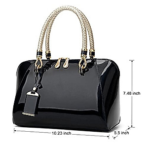 Black Shoulder Bags for Women Crossbody Shiny Patent Leather Handbags Dome Satchel Handbags Ladies Hobo Tote Bags