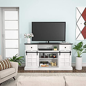 LGHM Entertainment Center, White TV Stand for 65 inch TV, 58" Farmhouse TV Stand with Sliding Barn Door, Tall TV Console and Ideal Media Storage with Flip Drawers for Living Room