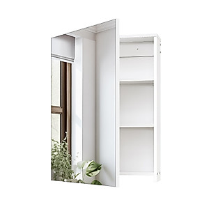 CHOEZON Bathroom Medicine Mirror Cabinet, Wall-Mounted Bathroom Vanity with Mirror, Bathroom Medicine Cabinet with Storage Function, Hanging Storage Cabinet, Adjustable Shelves, White