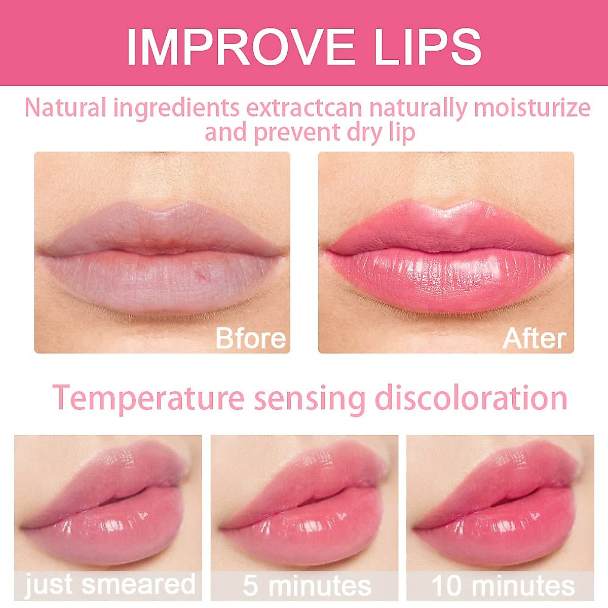 BINGBRUSH 2Pcs Clear Crystal Color Changing Lipstick, Moisturizing, Waterproof, Long Lasting, Made with Avocado, Beeswax, Plant Extract, Olive Oil, 6 Kinds of Vitamin E