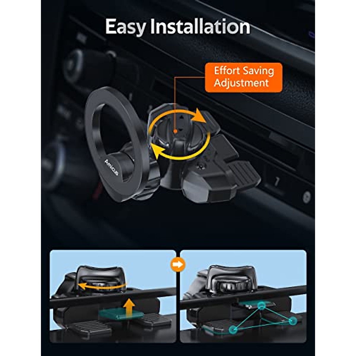 Amicus Magnetic CD Slot Phone Mount, Compatible for Magsafe, CD Player Cell Phone Holder with Strong Magnet, Car Phone Mount Compatible with iPhone 14 13 12 Pro Max All Phones