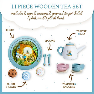 KIDS PREFERRED Beatrix Potter Peter Rabbit Wooden Tea Set for Pretend Play, 11 Pieces