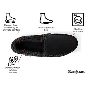 Dearfoams Men's Eli Microsuede Moccasin Slipper, Black, Medium, 80306