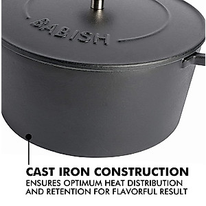 Babish Round Enamel Cast Iron Dutch Oven w/Lid, 6-Quart, Matte Black