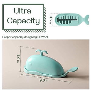 DOWAN Whale Butter Dish, Cute Butter Dish, Funny Gifts for Mom Wife Friends, Fish Bone Cutting Measuring Lines and Tail Non-slip Design, Ideal Decor Gift for Birthday Wedding Housewarming, Turquoise