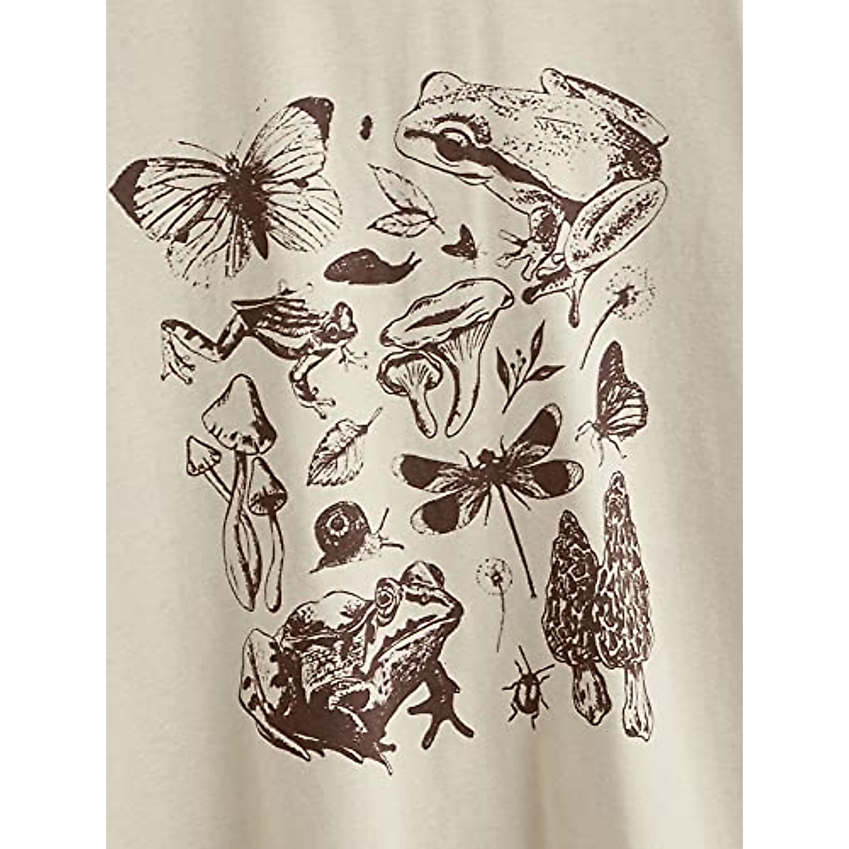 SOLY HUX Women's Graphic Letter Print T Shirt Short Sleeve Tee Top Khaki Mushroom Butterfly S
