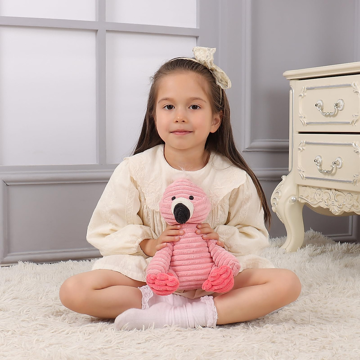 Apricot Lamb Toys Plush Corduroy Flamingo Stuffed Animal Soft Cuddly Perfect for Child (Corduroy Flamingo 8.5 Inches)