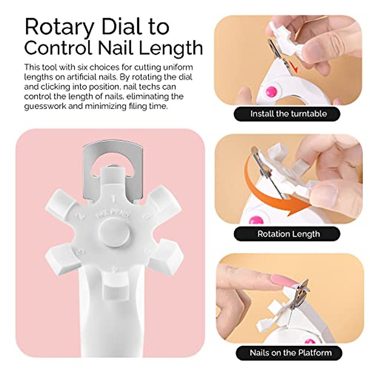 MelodySusie Nail Clippers for Acrylic Nails, White Adjustable Stainless Steel Acrylic Nail Clippers, Professional Rotary Nail Cutter for False Nail Tips, Manicure Nail Salon Tool