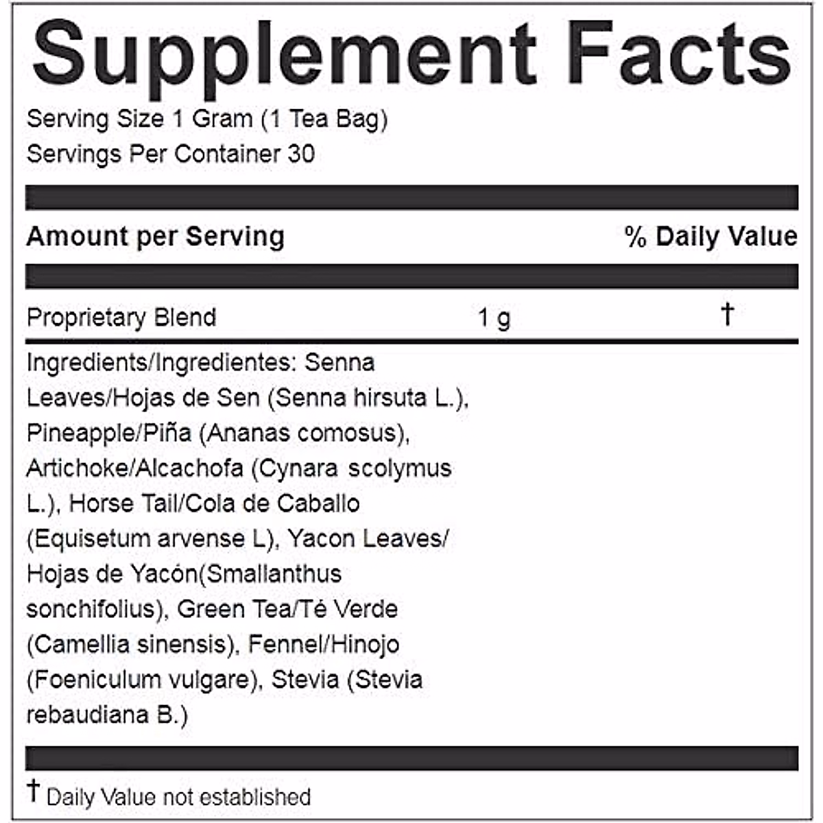 Piñalax 30 Teabags Herbal Tea of Pineapple, Artichoke, Green Tea, Stevia, Yacon Leaves, Senna, Horsetail and Fennel from Peru