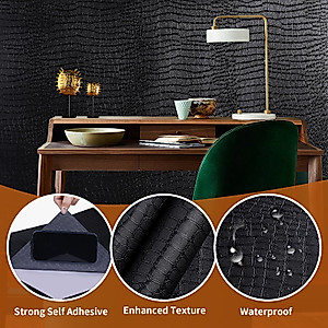 Kimhan Black Peel and Stick Wallpaper Removable Crocodile Wallpaper Self Adhesive Embossed Easy Peel Off Wallpaper Contact Paper Textured Wallpaper for Cabinet Bedroom 15.7" X 78.7"
