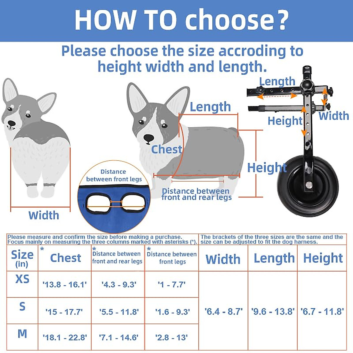 Adjustable Small Dog Wheelchair - Mobility Aid for Disabled Pets,Small Dog Wheelchair for Back Legs， Leg Brace & Hip Support (Middle)