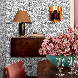 BEETAL Black and White Boho Mushroom Snail Peel and Stick Wallpaper Modern Esay Peel Off Contact Paper Vintage Self Adhesive Removable Stick on Wall Paper for Kitchen Cabinet Furniture Renter Friendly