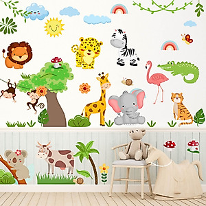 YLTPAJK Animal Wall Stickers for Kids, Cartoon Zoo DIY Art Self-Adhesive Removable Animal Wall Decals for Living Room Baby Nursery Classroom Kindergarten Wall Decor