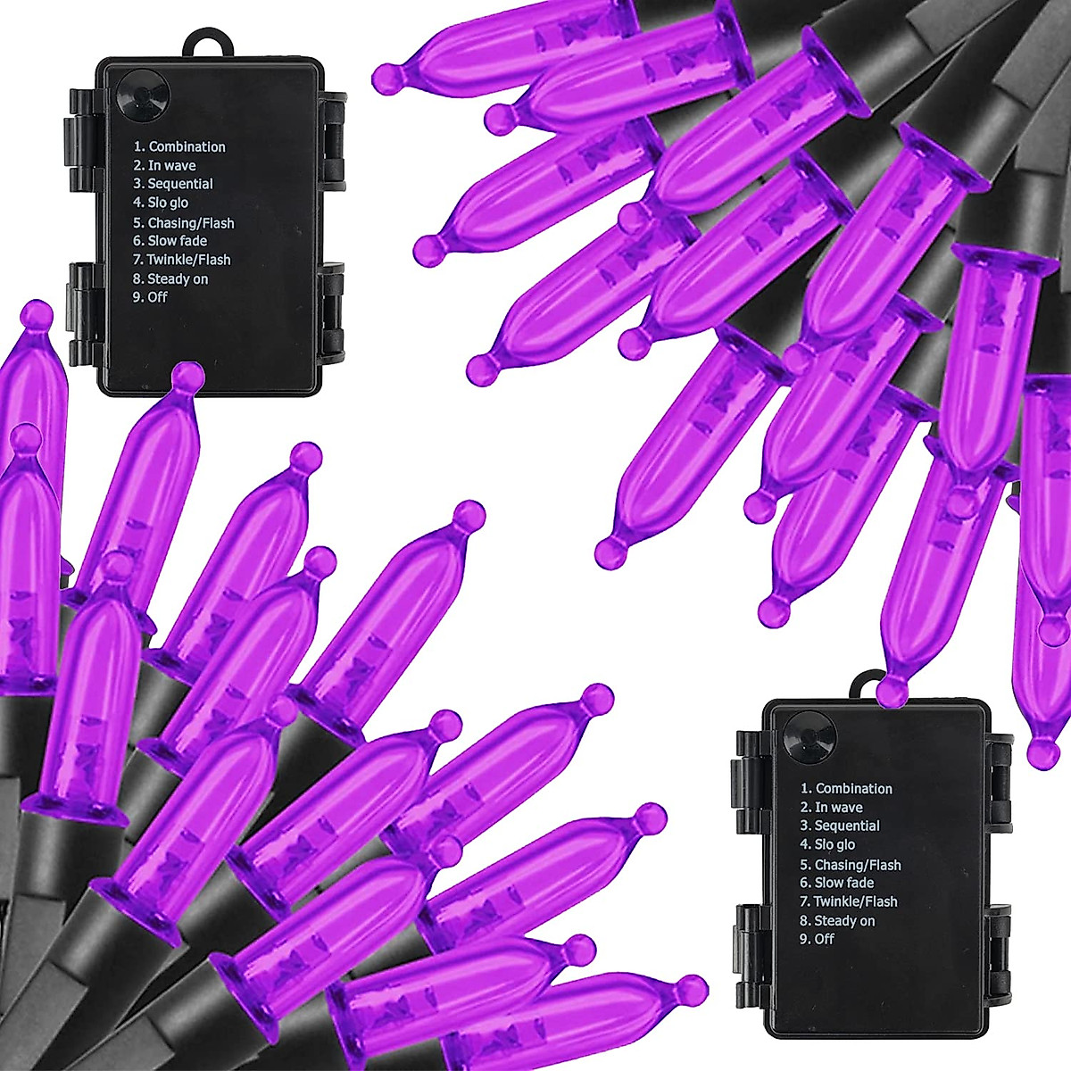 FUNPENY Halloween Clear Mini String Lights, Total 32FT 100LED Battery Operated Waterproof Fairy Lights with 8 Lighting Modes, Halloween Decorations for Indoor Outdoor Garden Party(Purple,2 Pack)