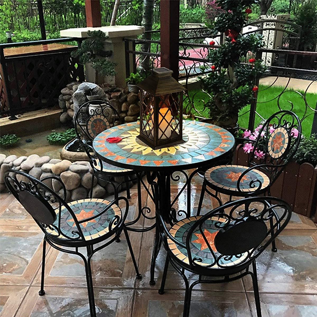 Solar Lantern NB-4 Solar Lantern Hanging Lanterns Waterproof LED Flickering Flameless Candle Mission Outdoor Garden Decorative Lights - Bronze 34.5x14x14cm