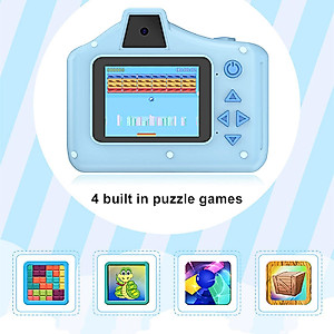 Children's Print Camera, Dual Lens SLR Kids Mini Digital Camera with Gallery Playback, 10x Zoom, 4 Puzzle Games, Music Mode, 2.8 inch IPS Screen (Blue)