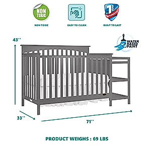 Dream On Me Chloe 5 in 1 Convertible Crib with Changer, Storm Grey