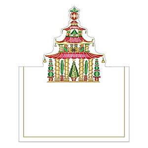 Caspari Christmas Pagodas Die-Cut Place Cards - 24 Count