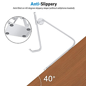 OMOTON C3 Cell Phone Stand for Desk, Larger and Exceptionally Stable, Adjustable Phone Cradle Holder with Bigger Body & Longer Arm, Compatible with iPhone 14, Tablets (7-10") and More, Silver