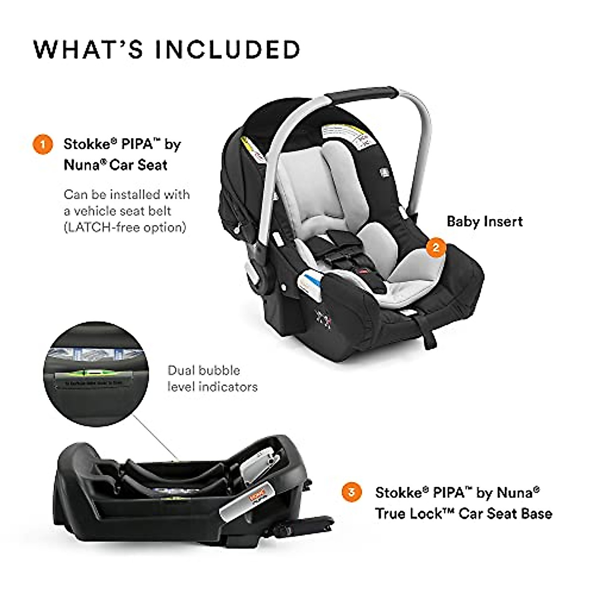 Stokke PIPA by Nuna Car Seat, Black - Ergonomic Design - Effortless Installation - Adjustable Safety Harness & Side Impact Protection - for Babies Up to 32 lbs./32 in. - Base Included