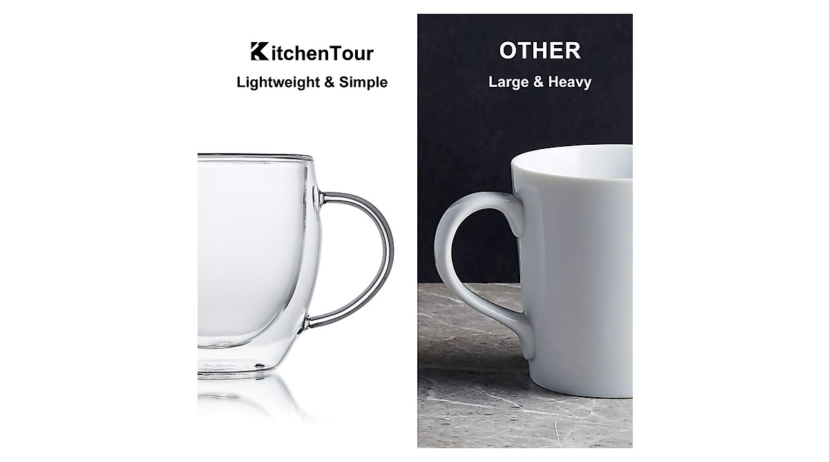 KitchenTour Insulated Coffee Mug 8 oz- Double Wall Glass Coffee Cup ...