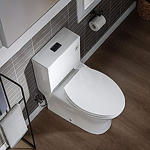 WOODBRIDGEE Modern Elongated One piece Toilet Dual flush 1.0/1.6 GPF,with Soft Closing Seat,1000 Gram MaP Flushing Score Toilet with Oil Rubbed Bronze Button,B0750-ORB,White