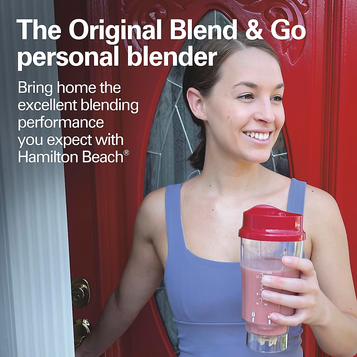 Hamilton Beach Portable Blender for Shakes and Smoothies with 14 Oz BPA Free Travel Cup and Lid, Durable Stainless Steel Blades for Powerful Blending Performance, Red (51101RV)