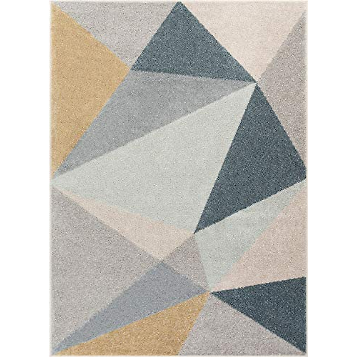 Well Woven Easton Modern Abstract Geometric Triangles Blue, Gold & Grey Area Rug 8x11 (7'10" x 9'10")